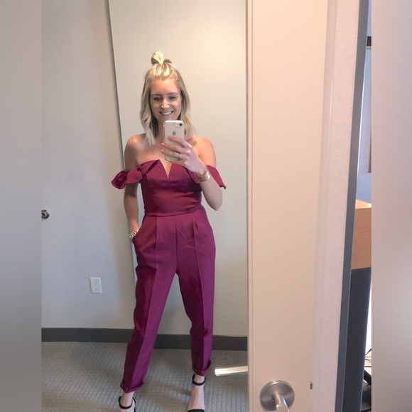 Express | Pants & Jumpsuits | Express Maroon Ruffle Strapless Pantsuit ...